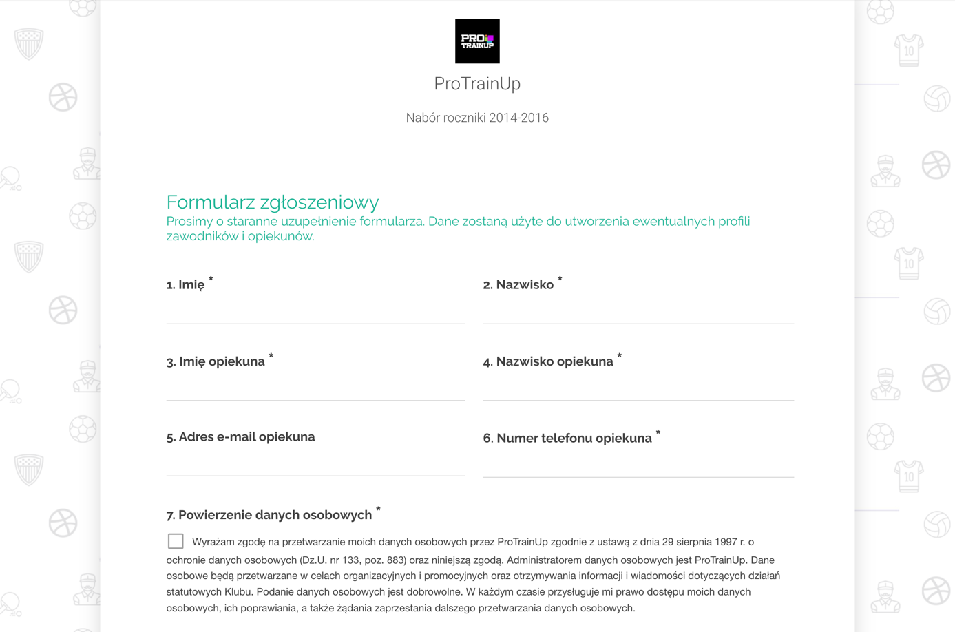 ProTrainUp - Lista arkuszy